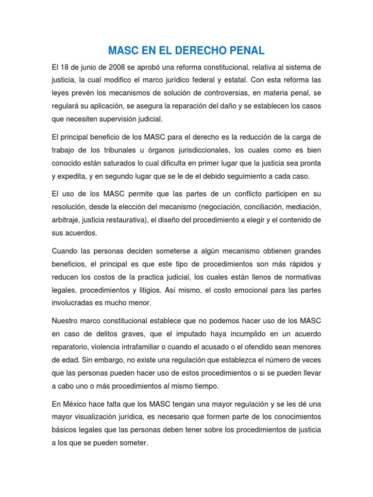 MASC en Derecho Penal | PDF | Ciencias sociales | Derecho