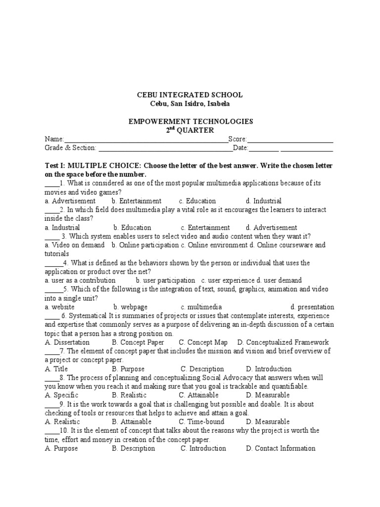 Second Quarter Exam Empowerment Technologies | PDF | Websites | Facebook Second Quarter Exam Empowerment Technologies | PDF | Websites | Facebook