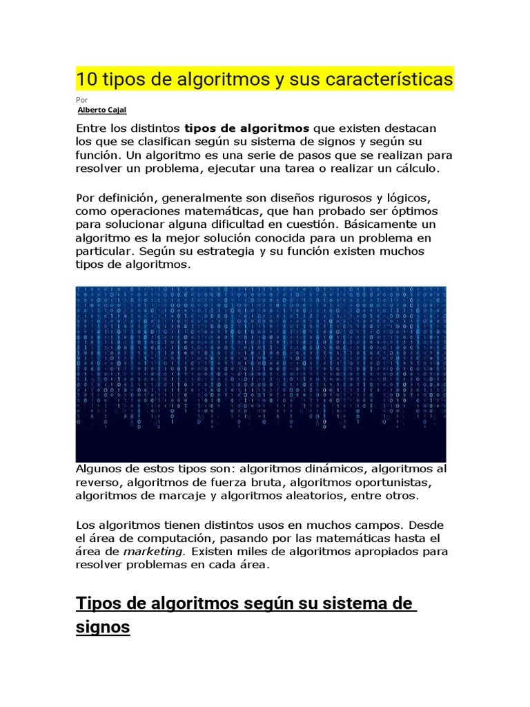 10 Tipos de Algoritmos y Sus Características | PDF | Informática