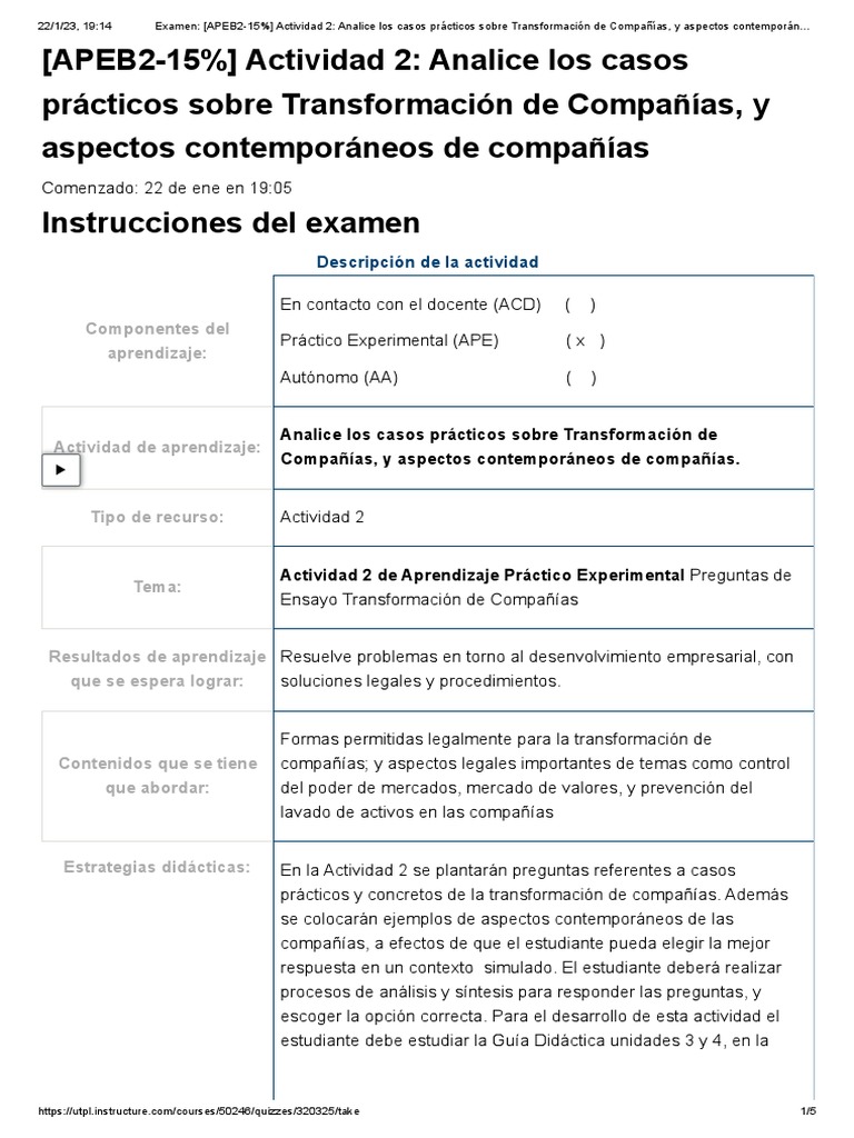 Examen - (APEB2-15%) Actividad 2 - Analice Los Casos Prácticos Sobre Transformación de Compañías ...