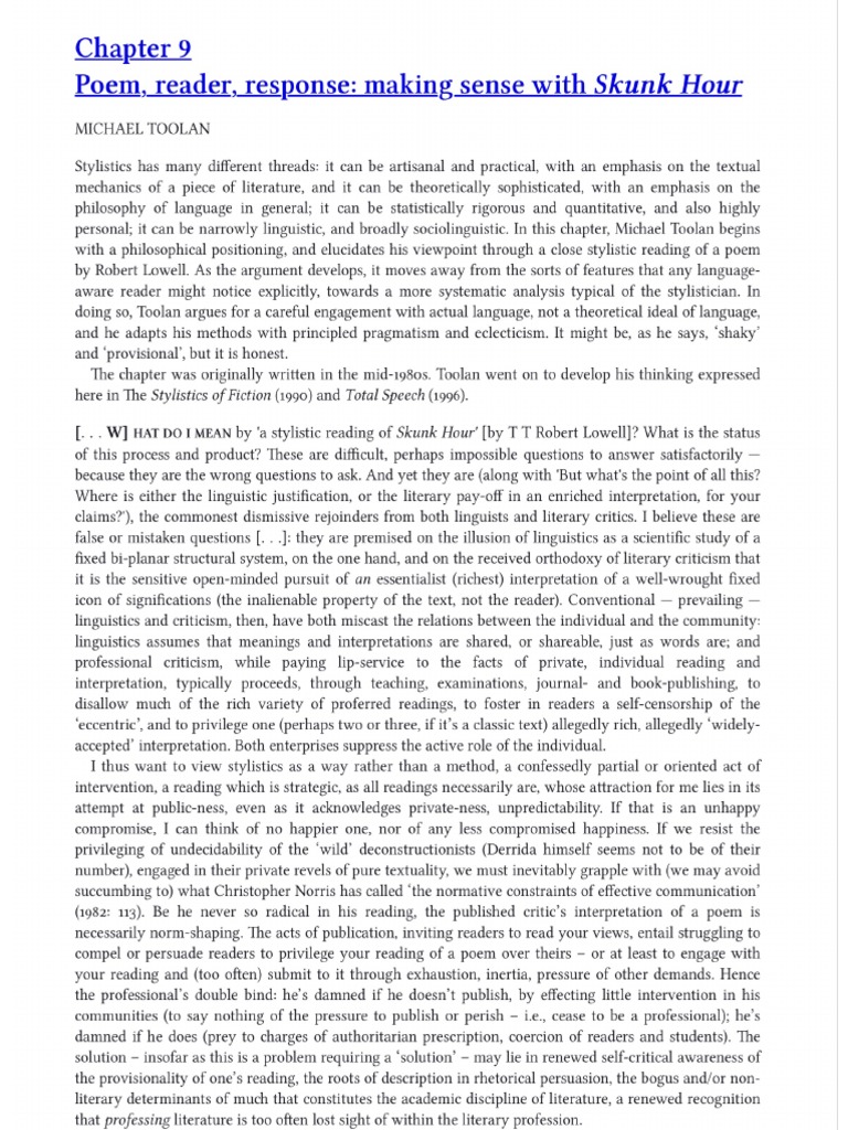 Toolan, M. (2008). Poem, Reader, Response_Making Sense With Skunk Hour ...