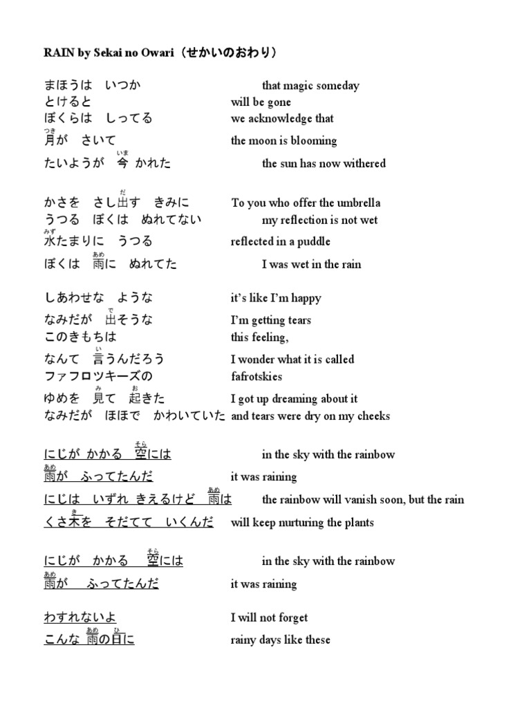 RAIN by Sekai No Owari | PDF