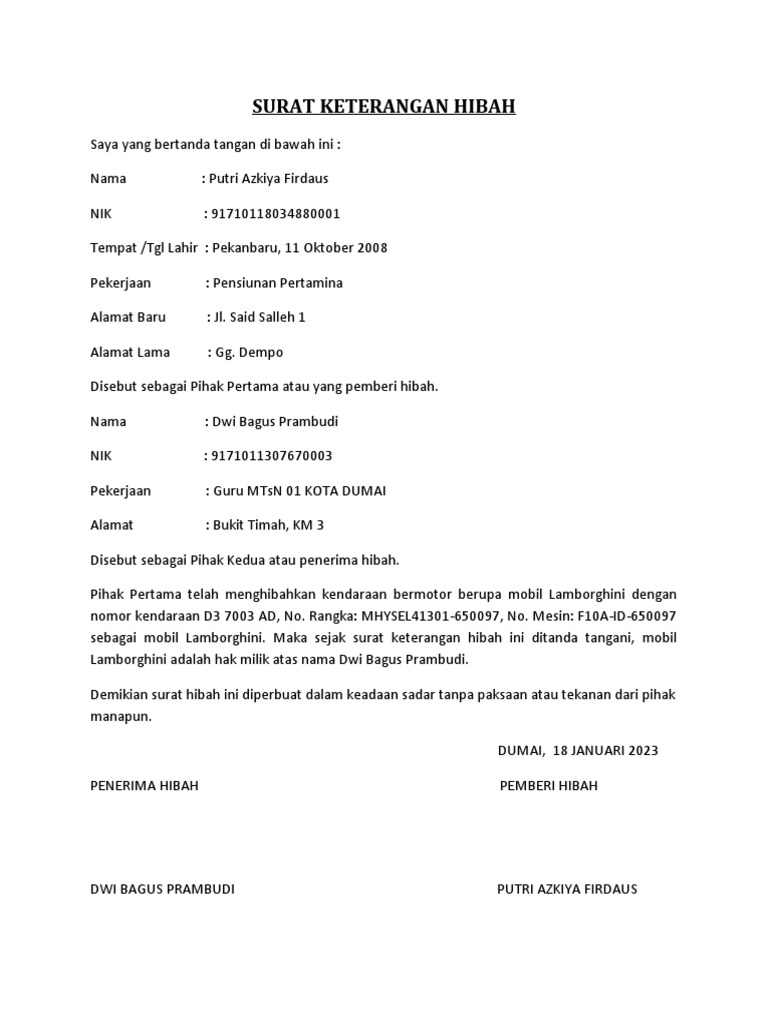 Surat Keterangan Hibah | PDF