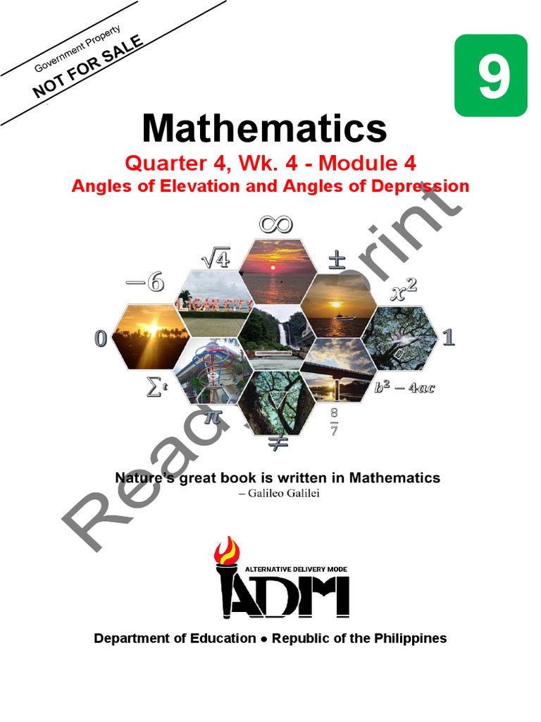 Math9 - Q4 - Mod4 - Wk4 - Angles of Elevation and Angles of Depression - v5 | PDF | Triangle | Angle