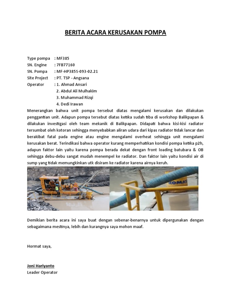 Berita Acara Kerusakan Pompa | PDF