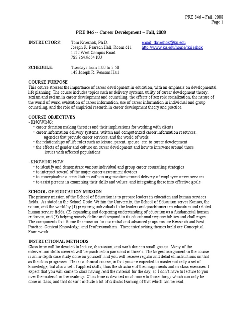 Career Development Course Syllabus | PDF | Counseling Psychology ...