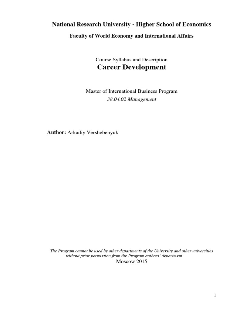 Career Development Syllabus | PDF | Teaching Method | Behavioural Sciences