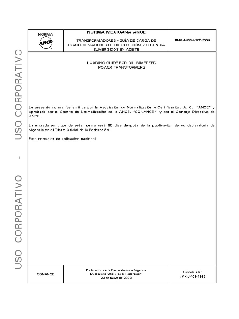 NMXJ J 409 Ance 2003 (SPWD) | PDF | Transformador | Temperatura
