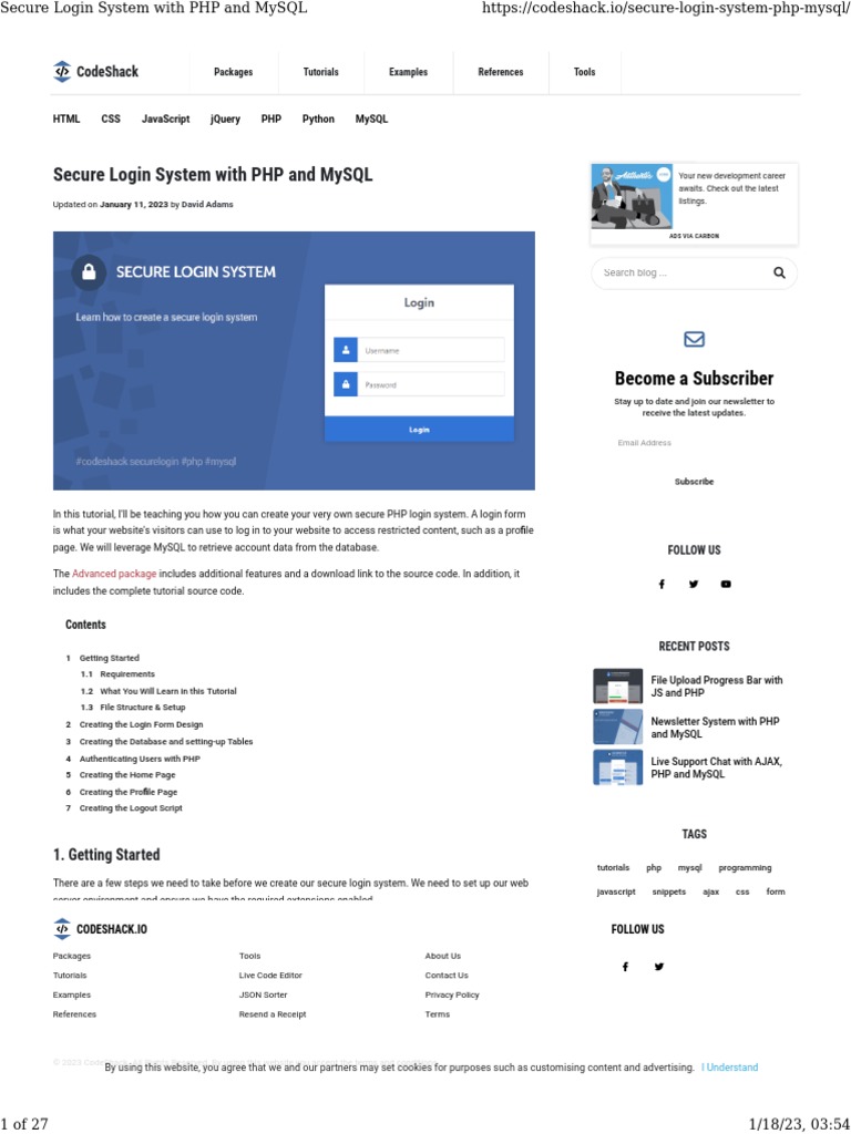Secure Login System With PHP and MySQL | PDF | Password | Php