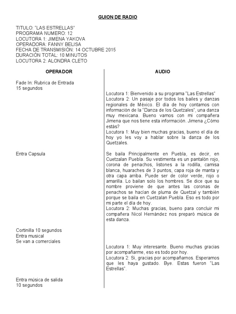 Ejemplo Guion de Radio | PDF | Entretenimiento