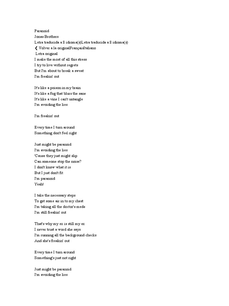 Jonas Brothers Paranoid | PDF | Self-Improvement