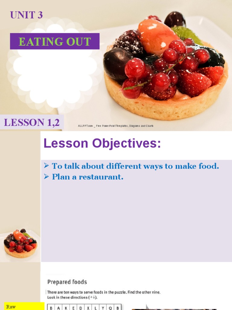Lesson Plan Unit 3 Eating Out. | PDF