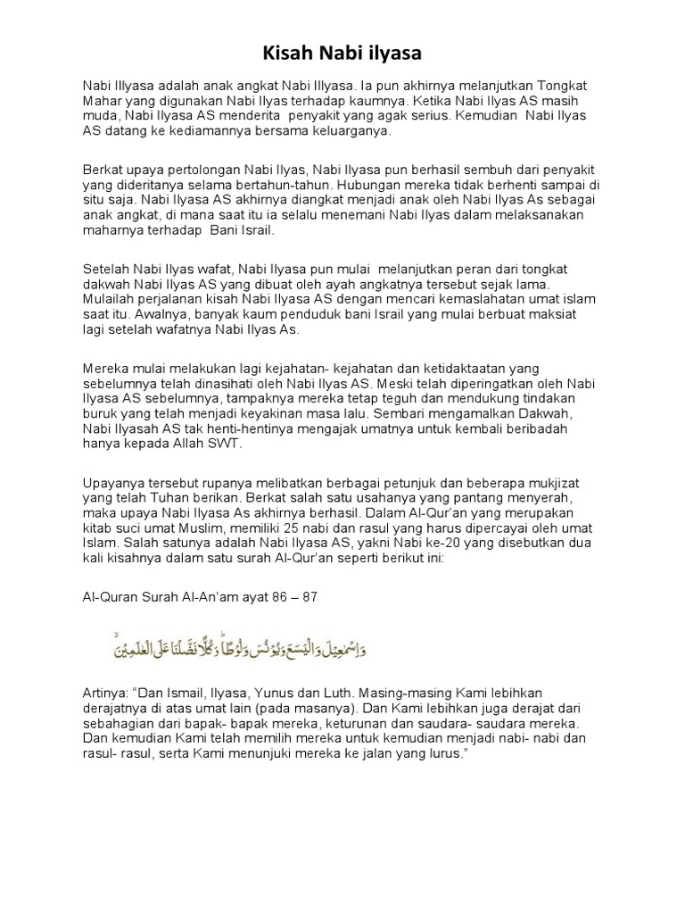 Kisah Nabi Ilyasa dan Mukjizatnya | PDF | Sejarah | Agama & Spiritualitas