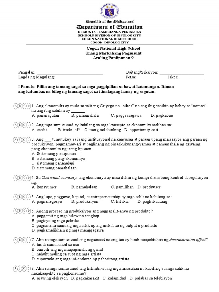 Ap9 Q1 TQ Final | PDF