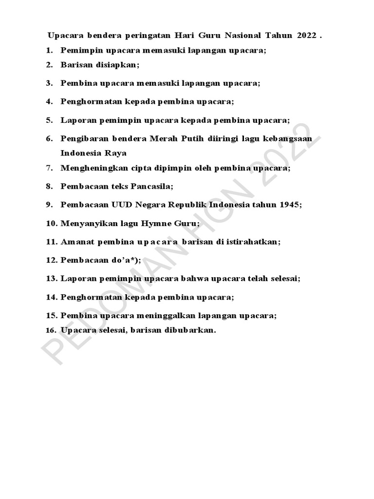Upacara Bendera Peringatan Hari Guru Nasional Tahun 2022 Pdf