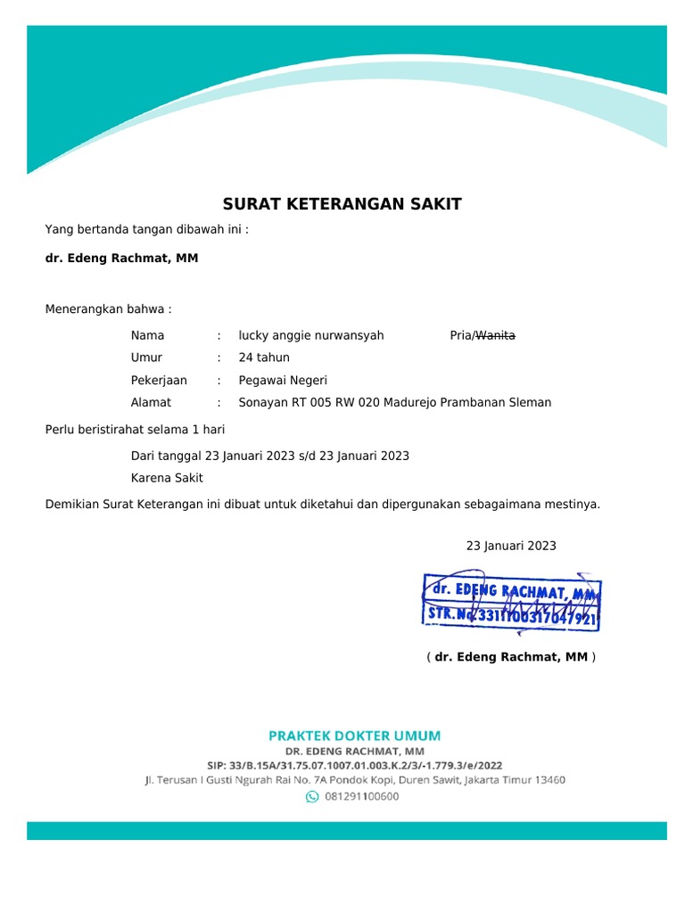 Contoh Surat Sakit | PDF