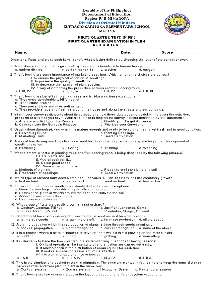 Periodical Test - TLE-AGRI 6 - Q1 | PDF | Compost | Seed Periodical Test - TLE-AGRI 6 - Q1 | PDF | Compost | Seed