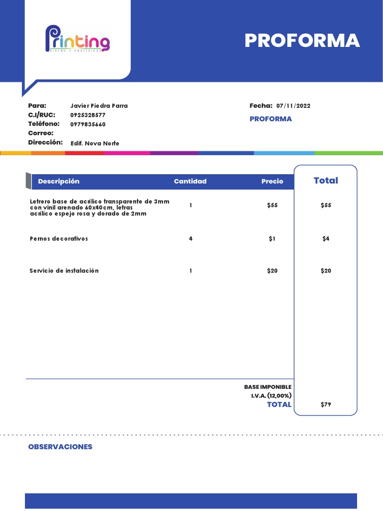 Proforma Letrero Red Esthetic | PDF