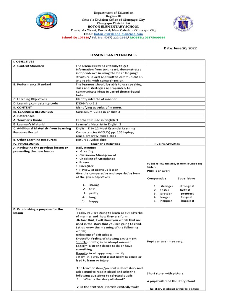 Demo Dlp English 3 Pdf Adverb Learning