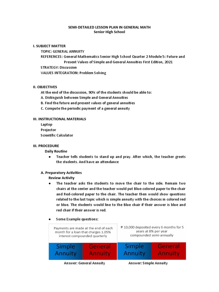 General Annuity Lesson Plan | PDF | Present Value | Teachers