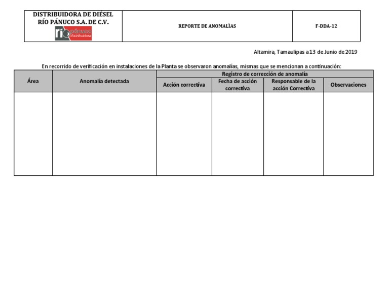 F-DDA-12 Reporte de Anomalias | PDF