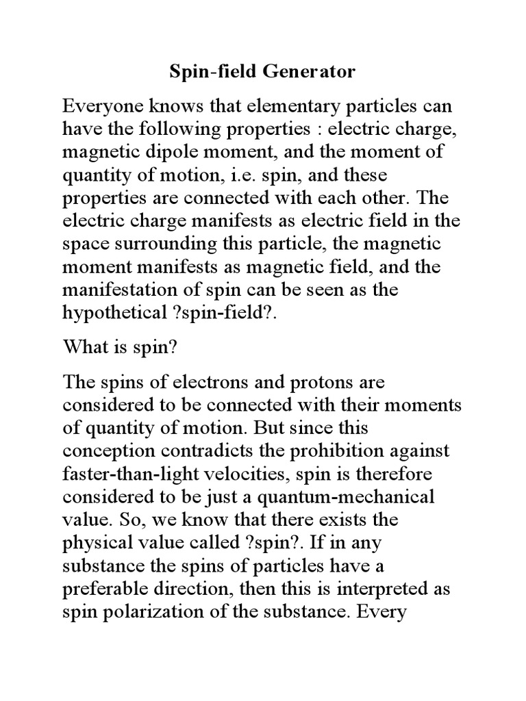 Spin - Field Generator | PDF | Spin (Physics) | Rotation Around A Fixed ...