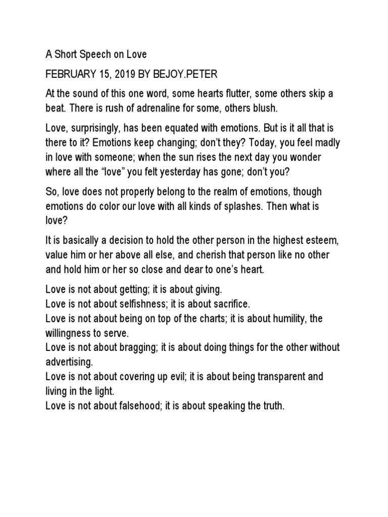 A Short Speech On Love | PDF