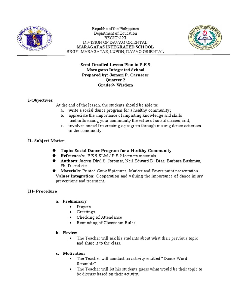 Q2 DAY 4 LP Social Dance Program For A Healthy Community | PDF ...