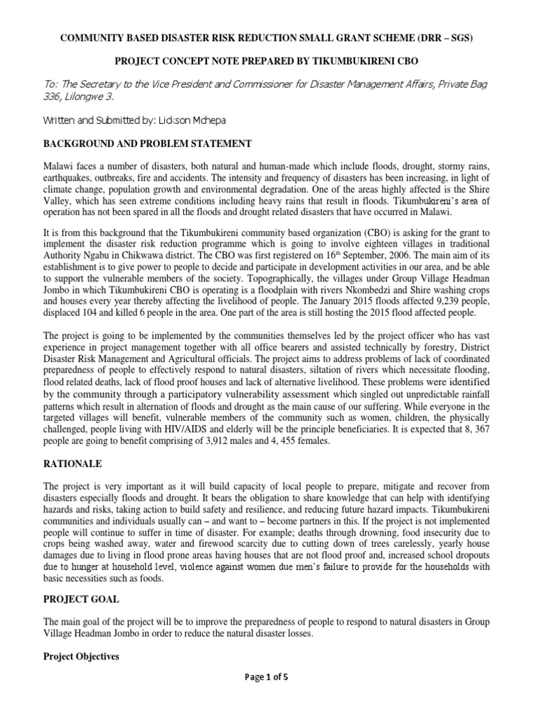 Sample Concept Note For Community Based | PDF | Emergency Management ...