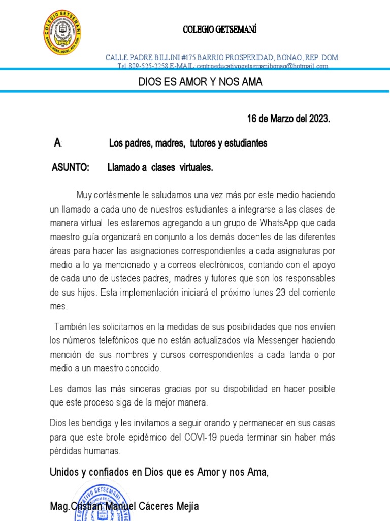Carta A Padres Llegada Tarde | PDF