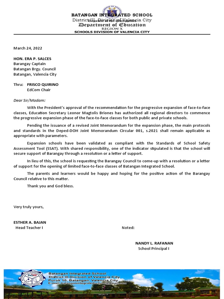 Letter To Barangay Support | PDF