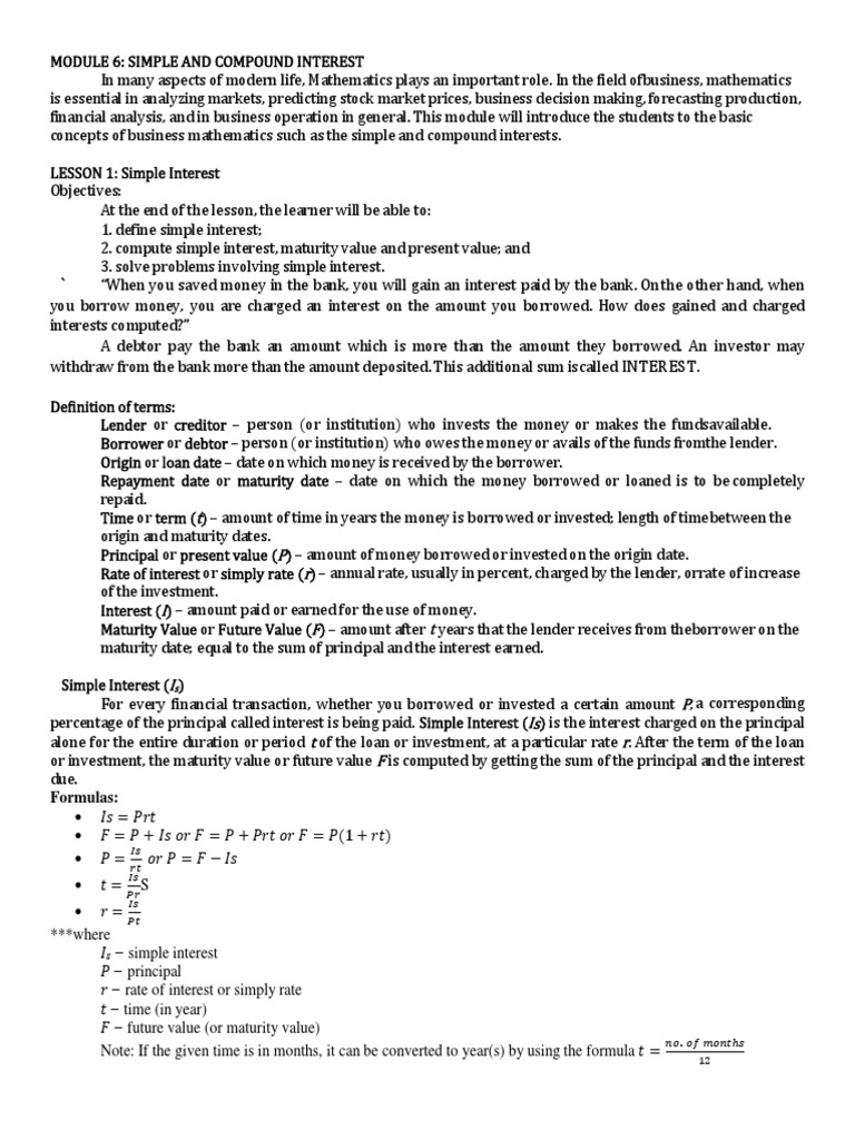 Grade 11 Math MOd 6 | PDF | Interest | Compound Interest