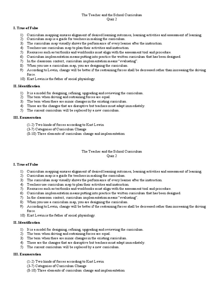 Assessing Knowledge of Curriculum Mapping, Implementation and Change Models | PDF | Curriculum ...