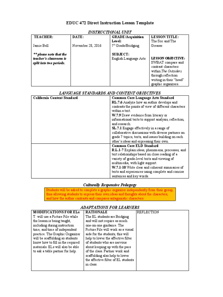 7th Grade ELA Lesson: Character Analysis | PDF | Teachers | Education Theory