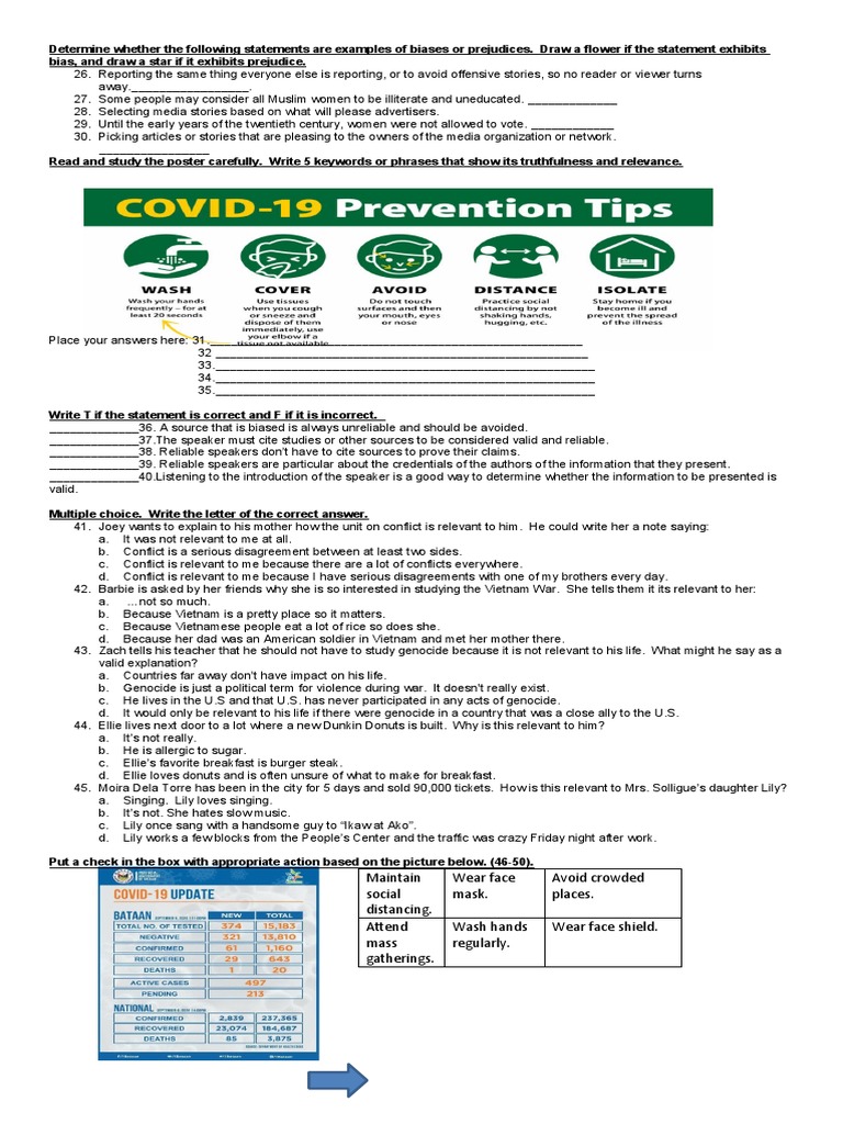 Pretest Grade 9 3rd and 4th Quarter | PDF