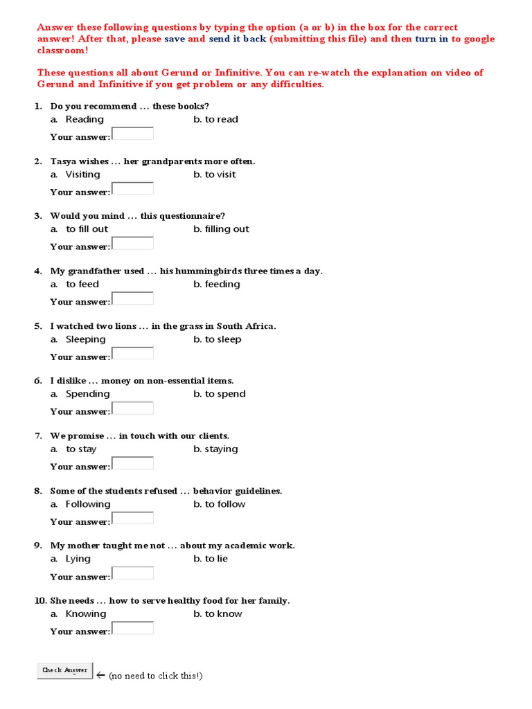 to infinitive worksheet | PDF