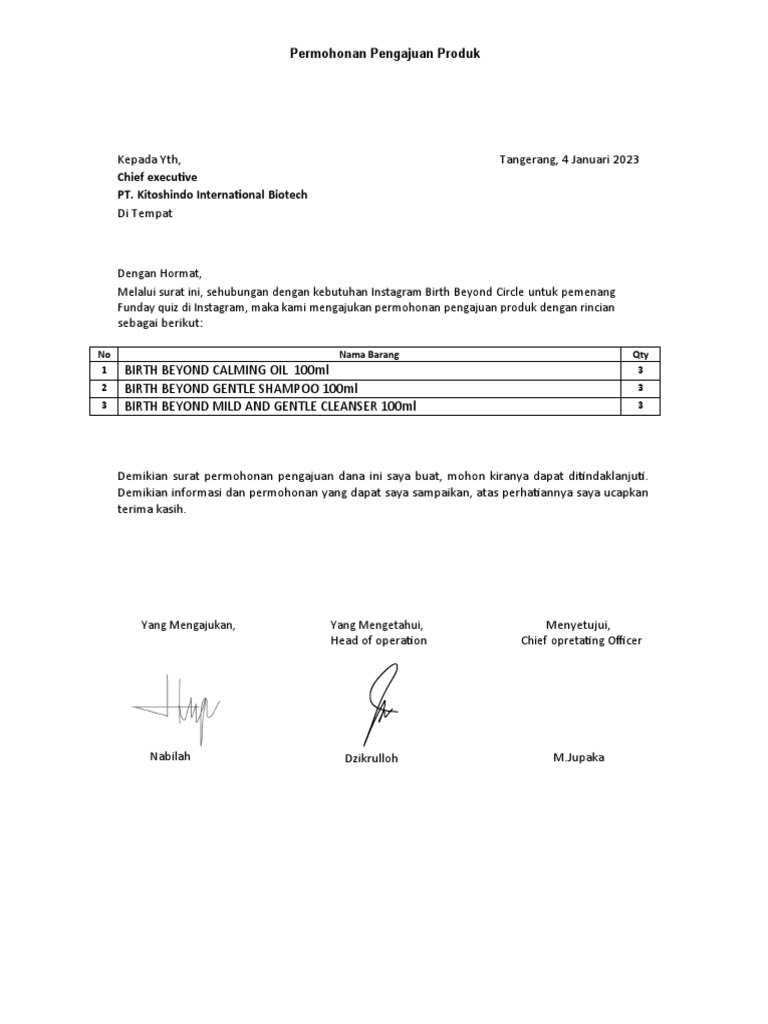Permohonan Permintaan Produk | PDF
