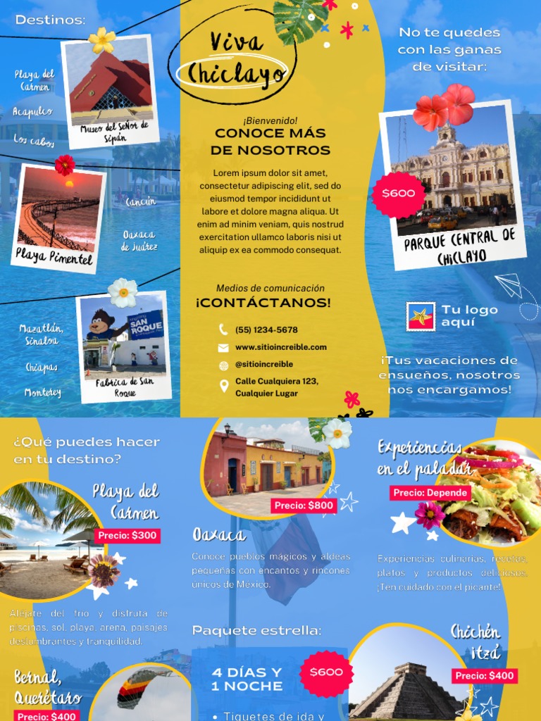Folleto Turismo Mexico Agencia de Viajes Moderno Azul Amarillo | PDF
