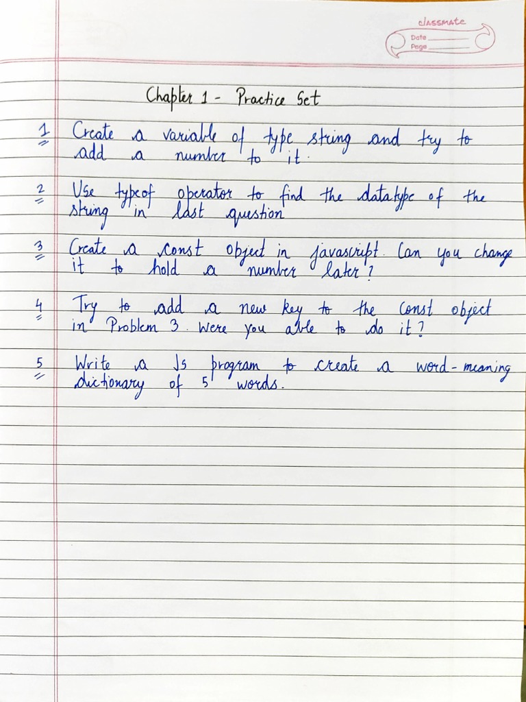 JavaScript Chapter 1 - Practice Set | PDF