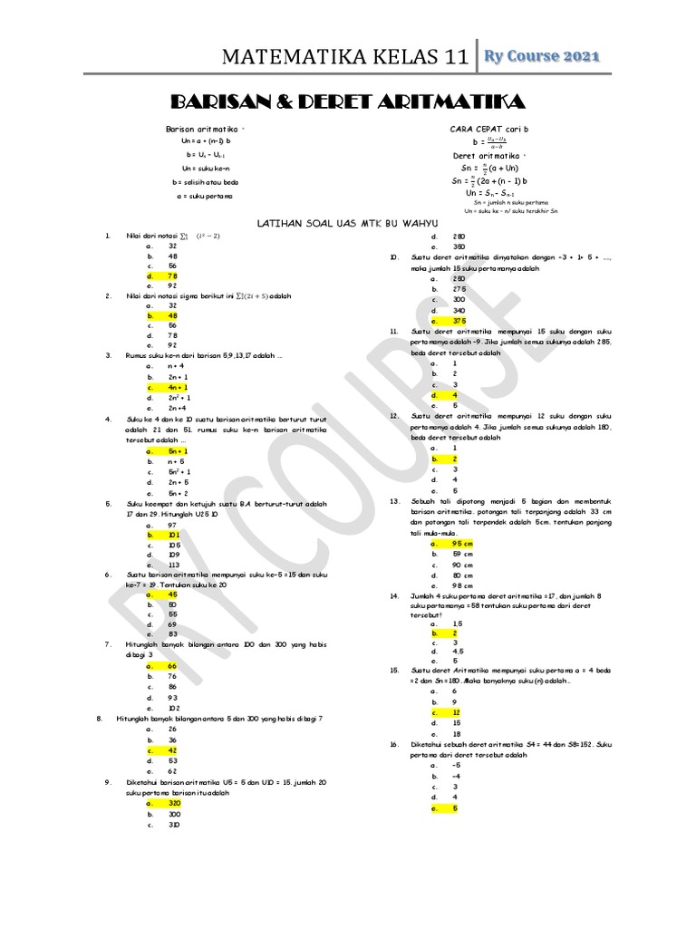 11-Mtk-Barisan & Deret Aritmatika 2021 | PDF