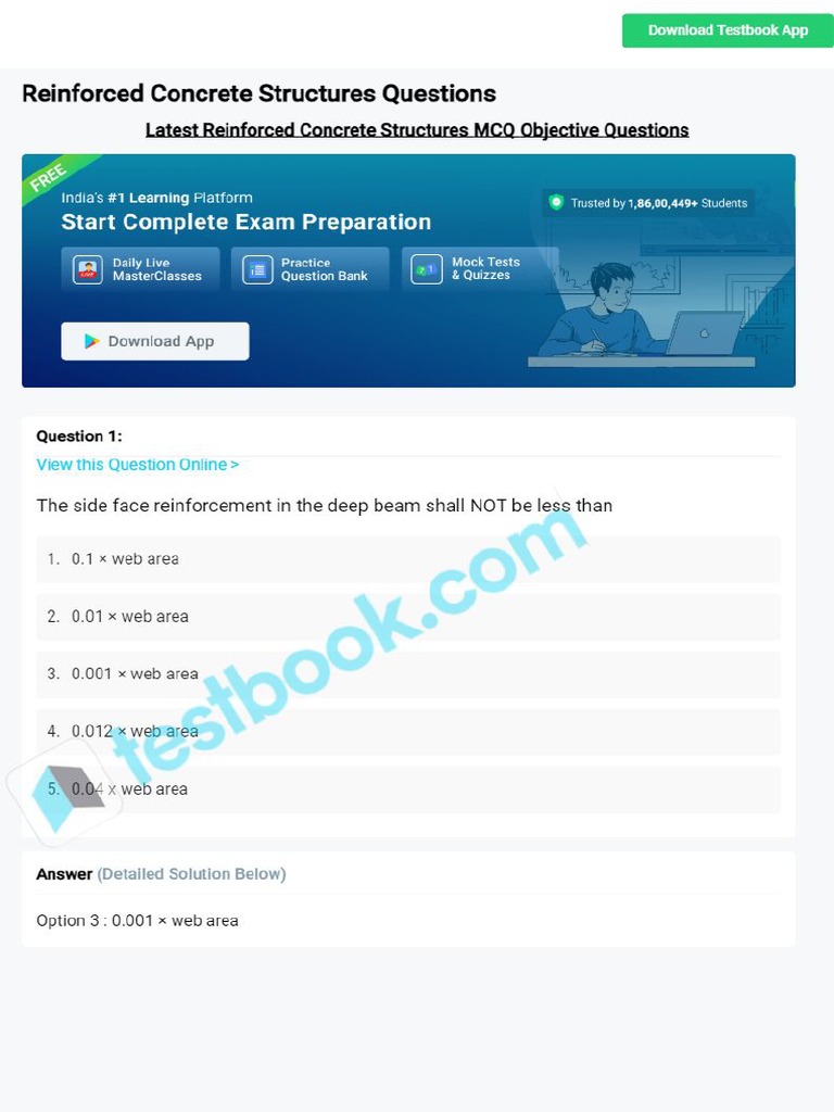 MCQ On Reinforced Concrete Structures 5eea6a1139140f30f369eb32 | PDF
