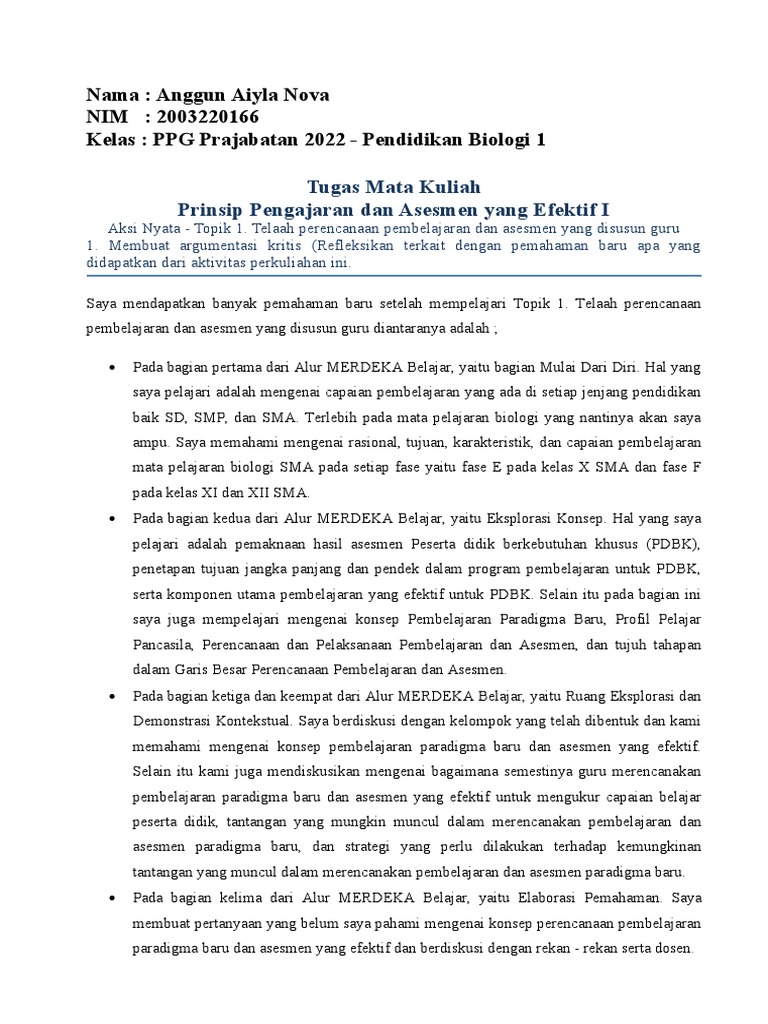 Tugas Aksi Nyata-Topik 1 - Anggun Aiyla Nova | PDF