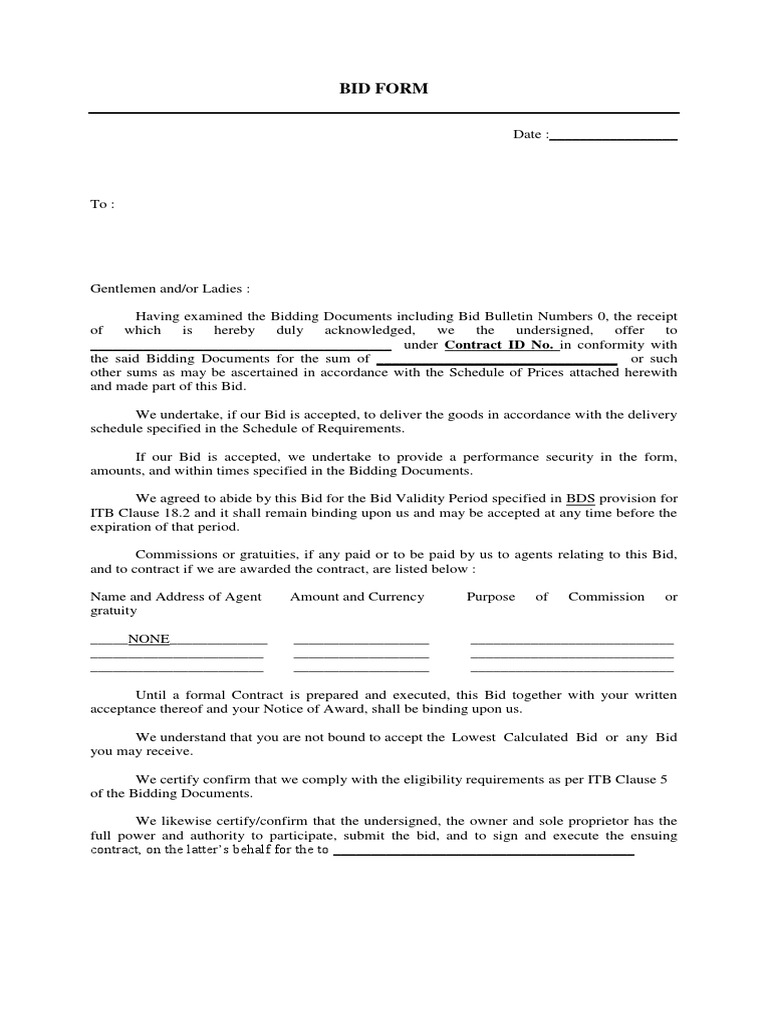 BID FORM Sample | PDF | Justice | Crime & Violence