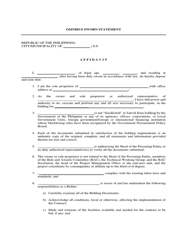 Omnibus Sworn Statement Sample | PDF | Notary Public | Affidavit