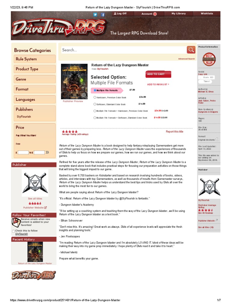 Return of the Lazy Dungeon Master Guide | PDF | Dungeons & Dragons | Books