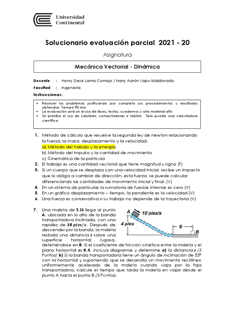 Solucionario Evaluación Parcial Mecánica Vectorial Dinámica 2021-20 | PDF | Fuerza | Cantidad