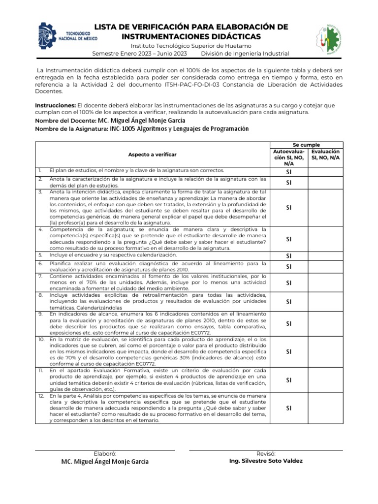 Lista de Verificación | PDF | Evaluación | Plan de estudios