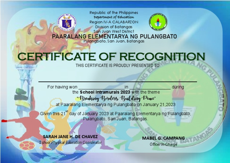 School Intramurals 2023 Recognition | PDF