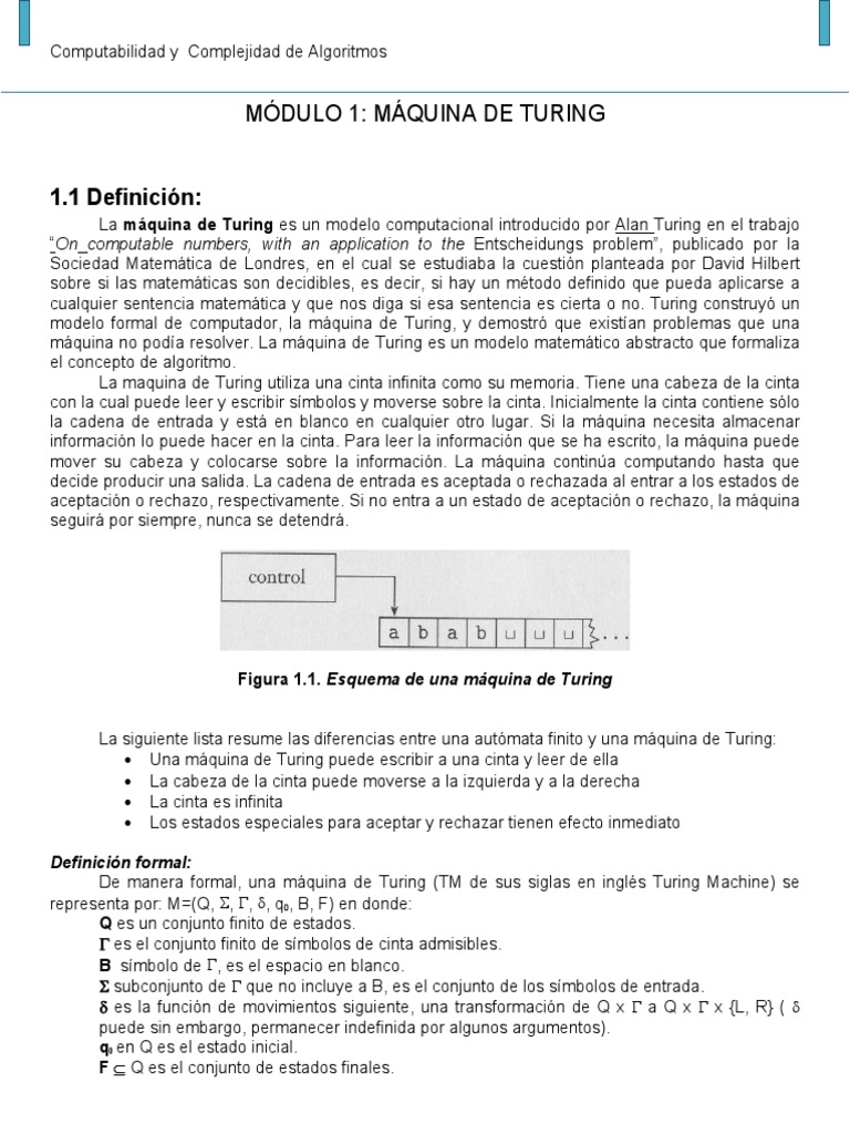 Maquinas de Turing Complejidad y Algoritmo | PDF | Métodos y materiales ...