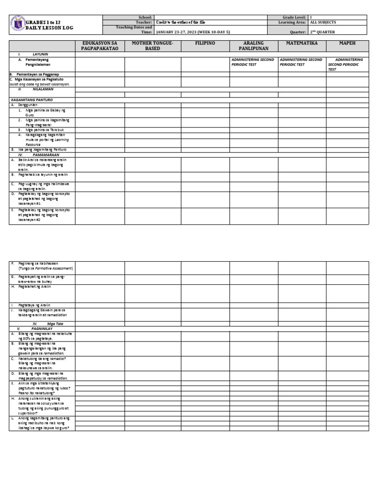 Daily Lesson Log PDF